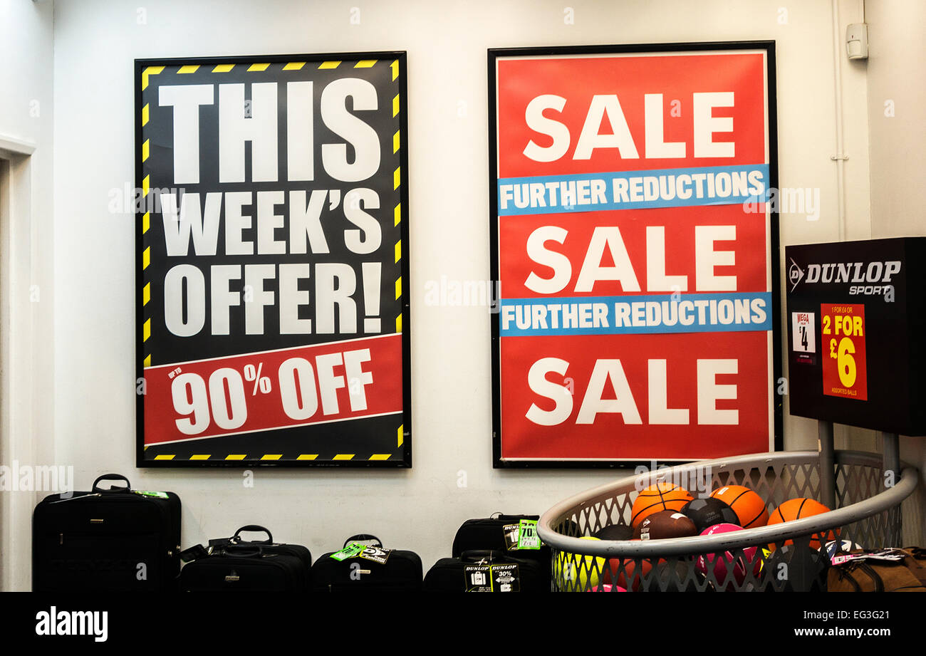Sale signs inside a store Stock Photo - Alamy