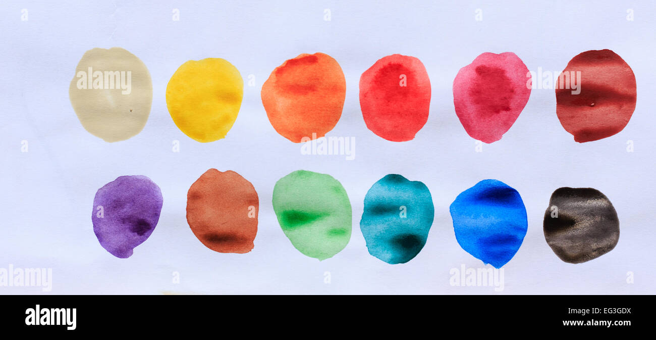 Abstract colored spots on watercolor paper set for design Stock Photo ...