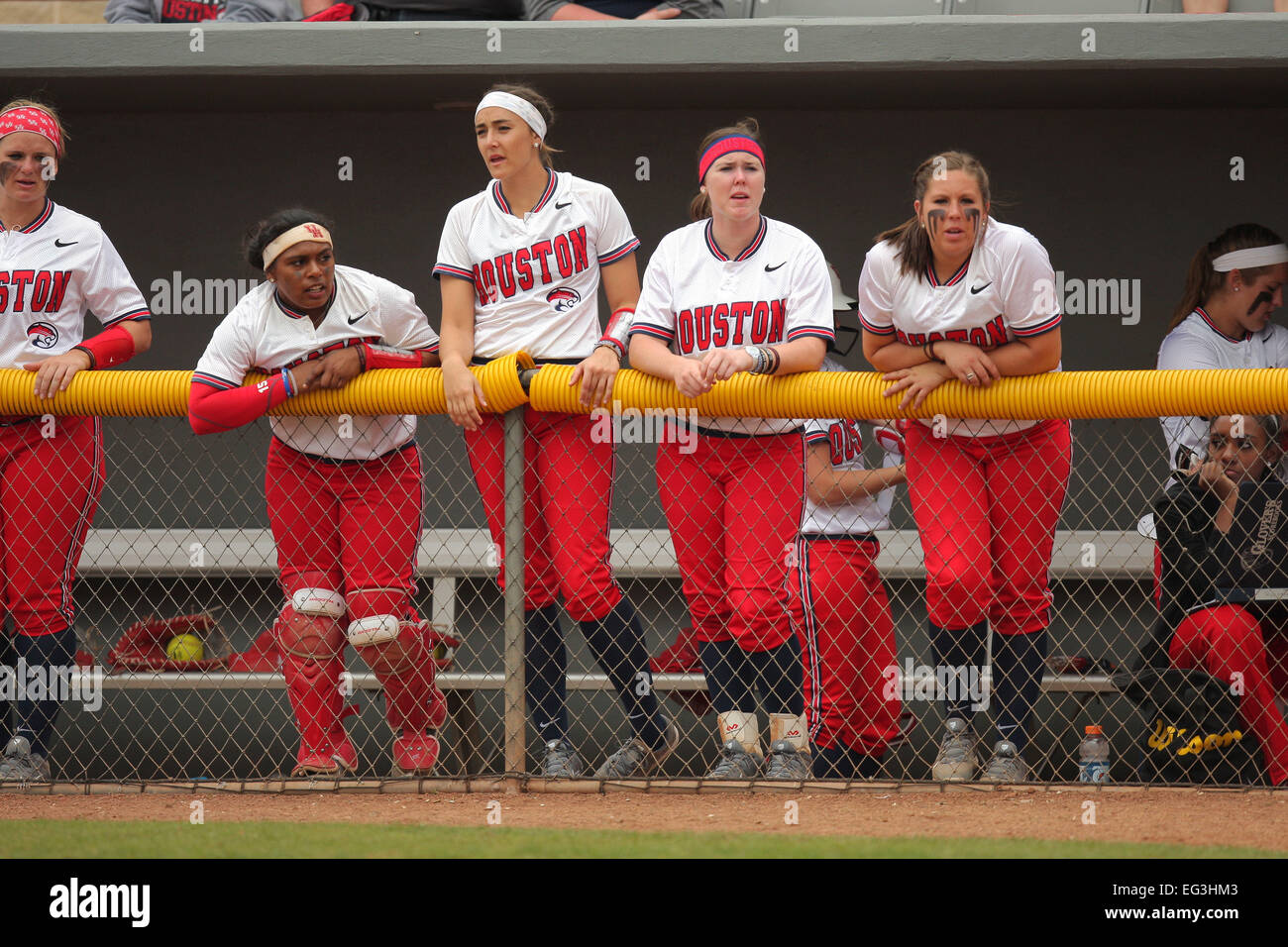 Houston, TX, USA. 15th Feb, 2015. The Houston Cougars bench cheers on ...