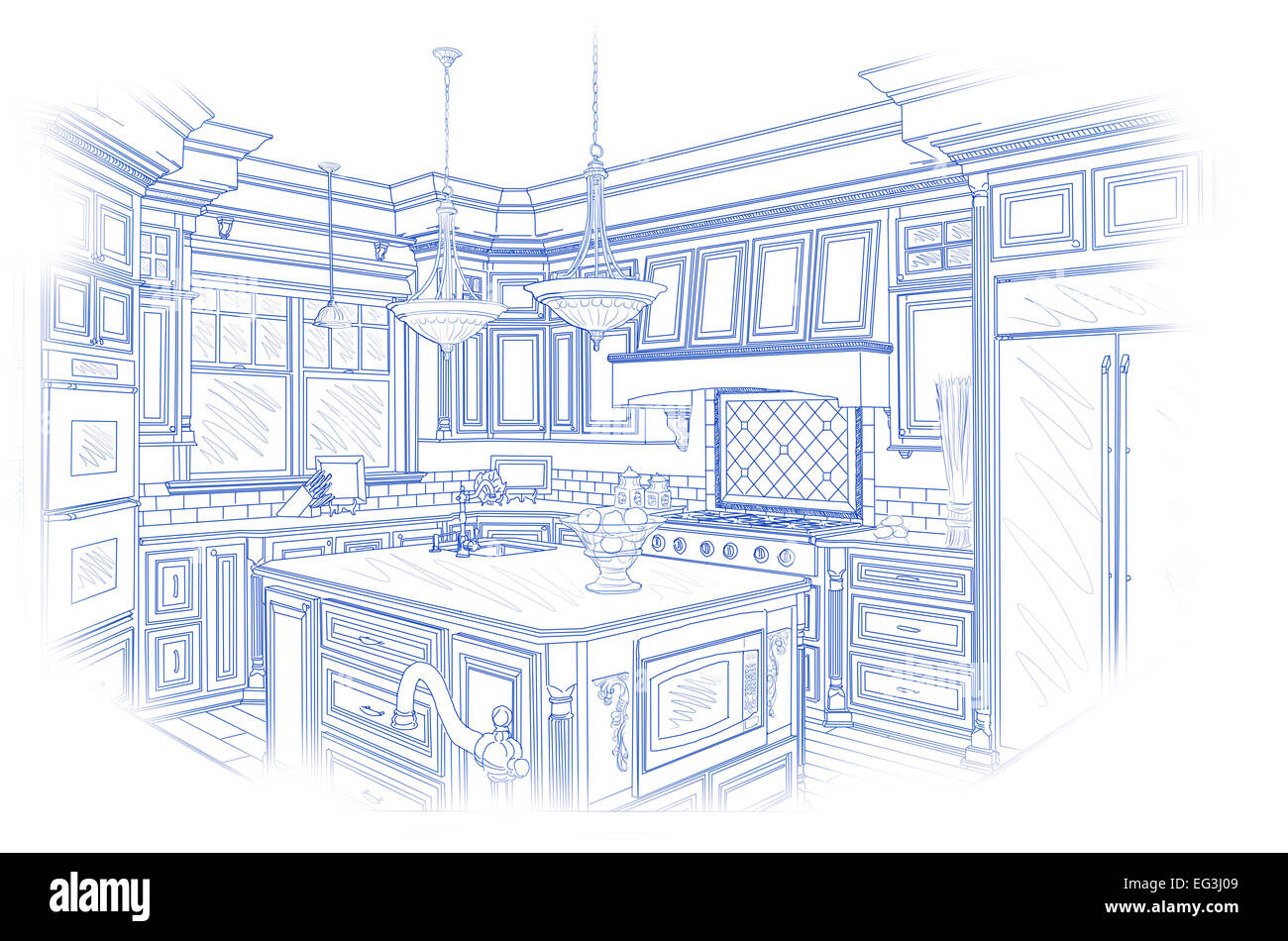 Beautiful custom kitchen design drawing Cut Out Stock Images & Pictures ...