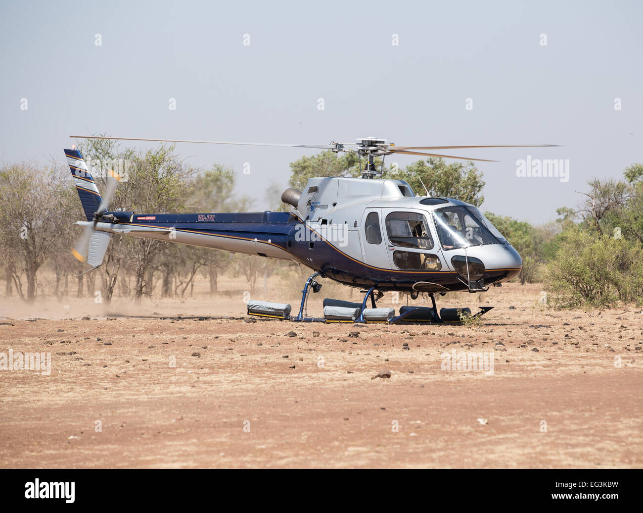 Squirrel helicopter with movie cameraman aboard in Australia Stock ...