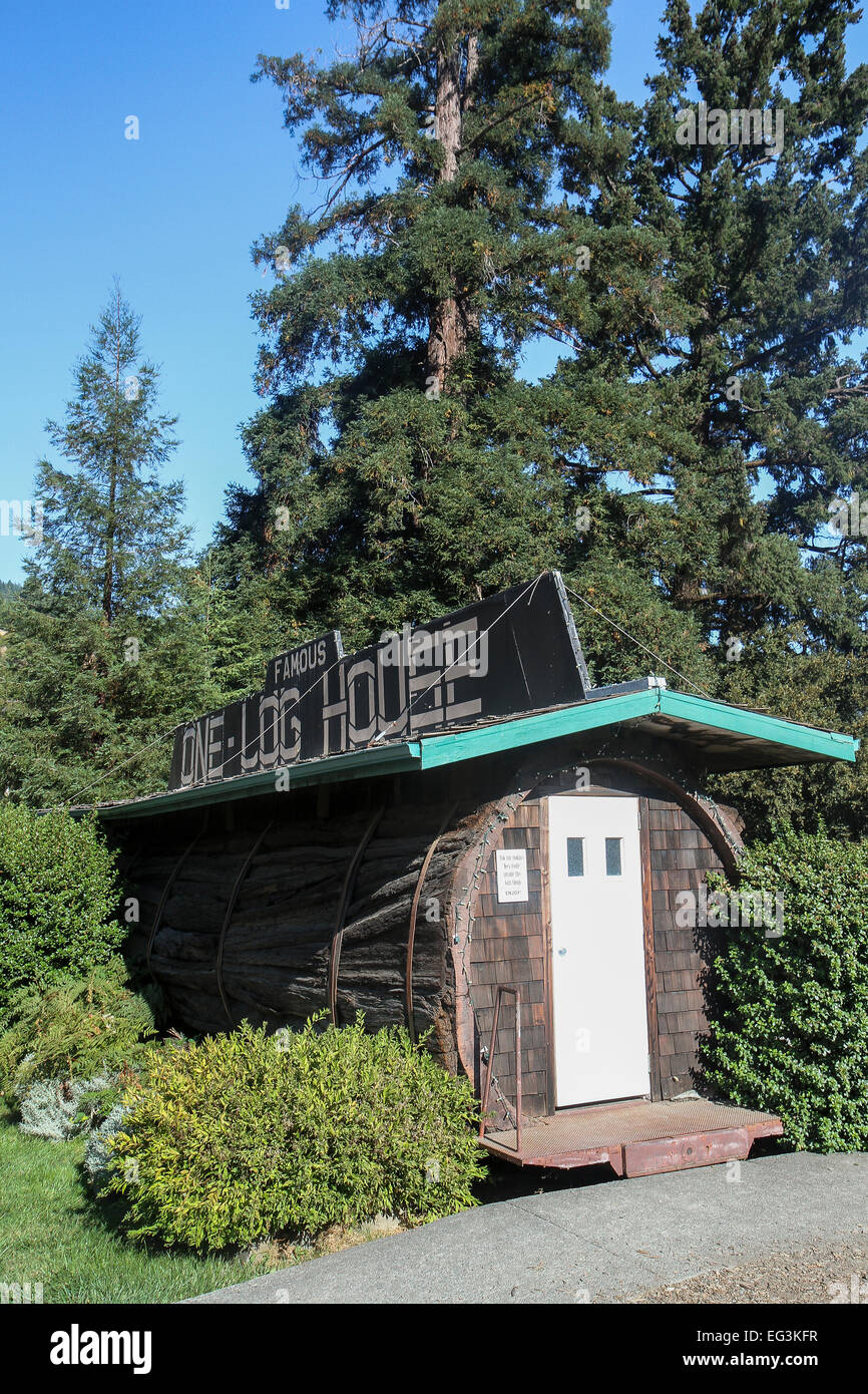 The One-Log House was created in 1946 from a redwood tree that was over ...