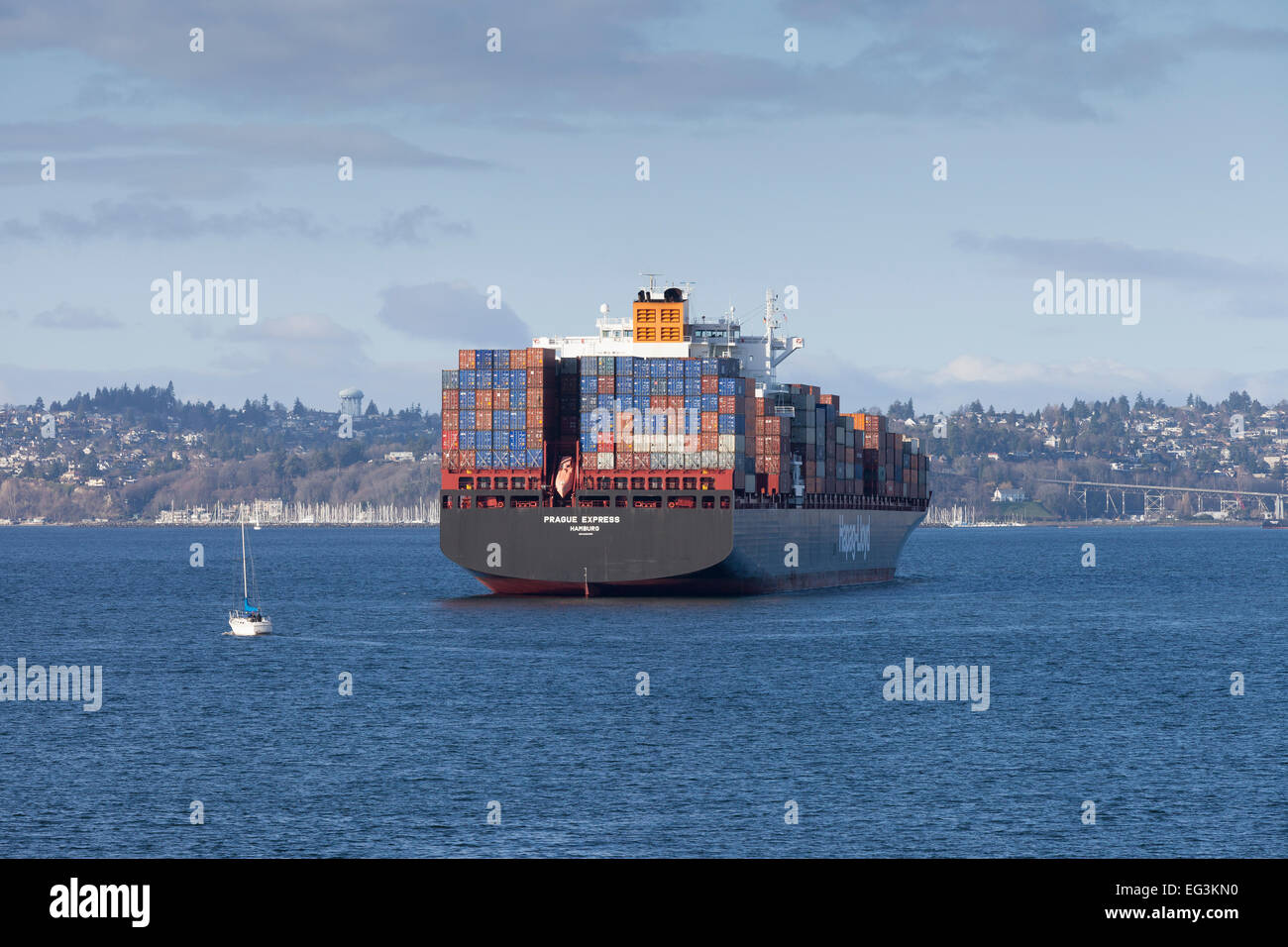 Container Ship Prague Express anchored in Elliott Bay at the Port of ...