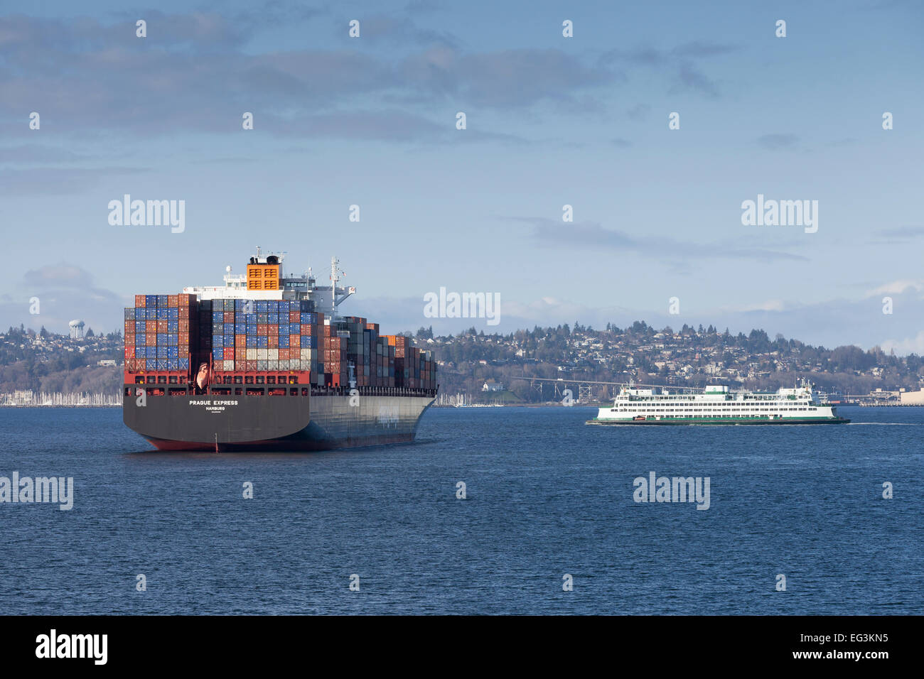 Container Ship Prague Express anchored in Elliott Bay at the Port of ...