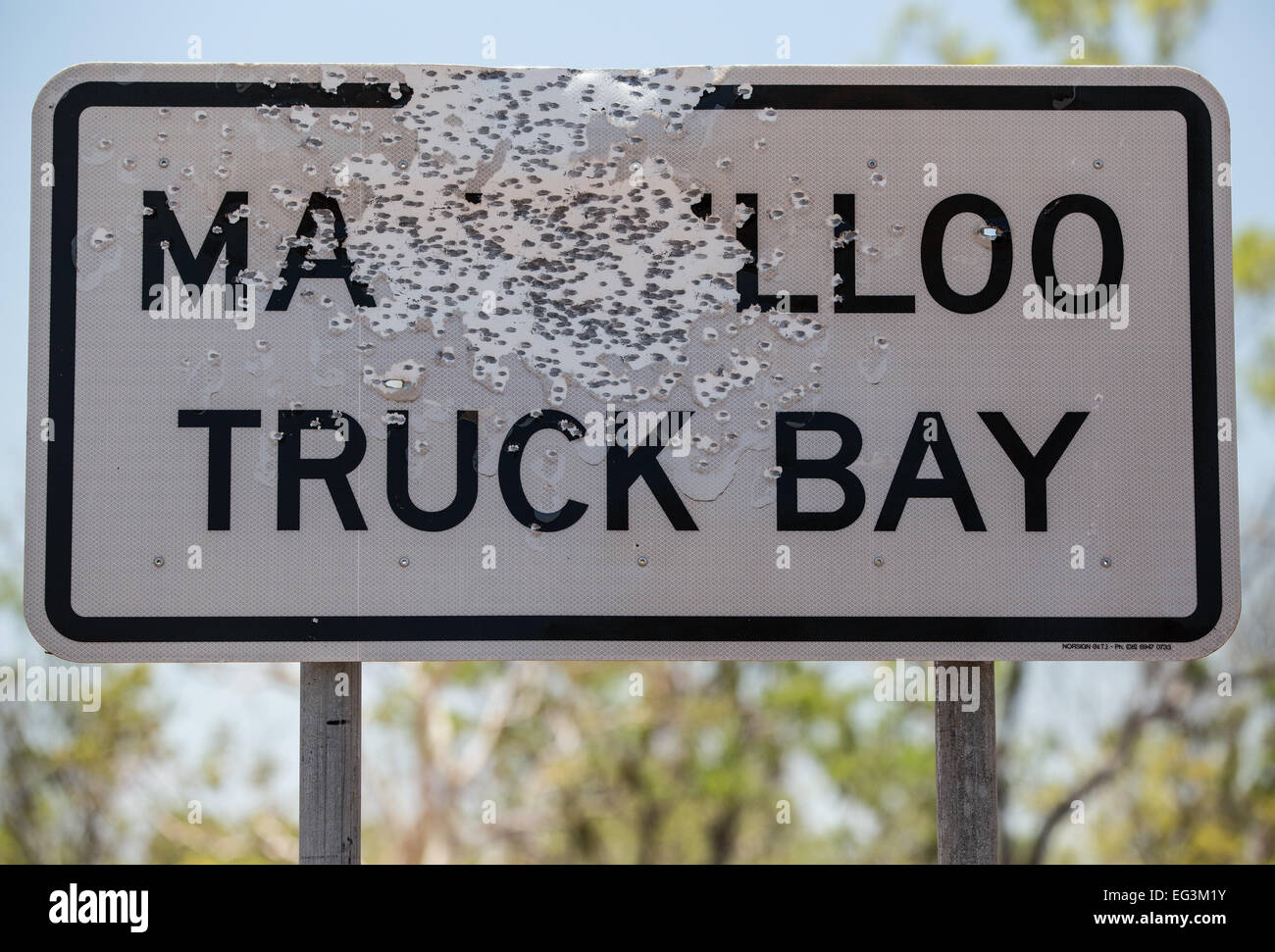 Truck bay sign peppered with gun shot, Northern Territory, Australia ...
