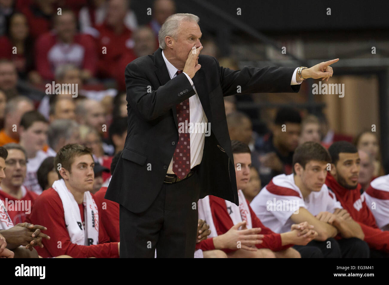 Madison, Wisconsin, USA. 15th Feb, 2015. Wisconsin coach Bo Ryan yells ...