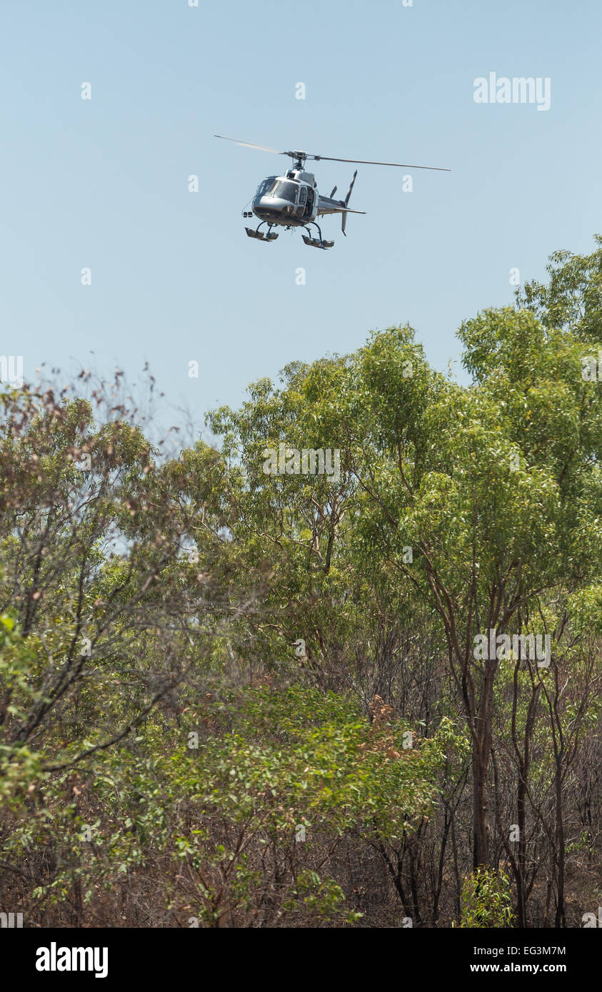 Squirrel helicopter in flight over the Northern Territory, Australia ...