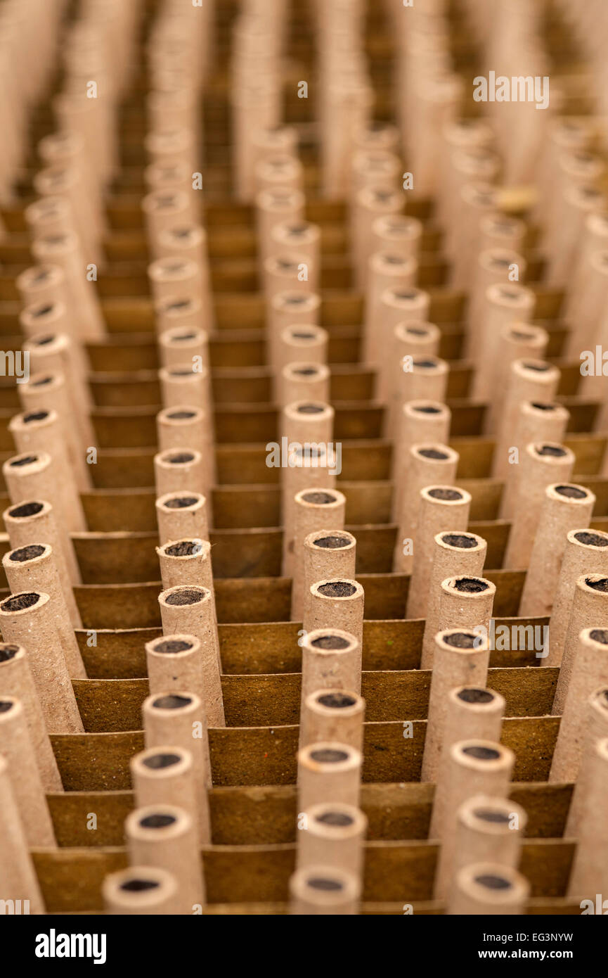 Spent mortar shells in a row after 4th of July fireworks celebration ...