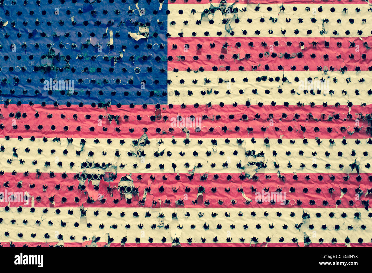 American flag with fireworks holes Stock Photo - Alamy