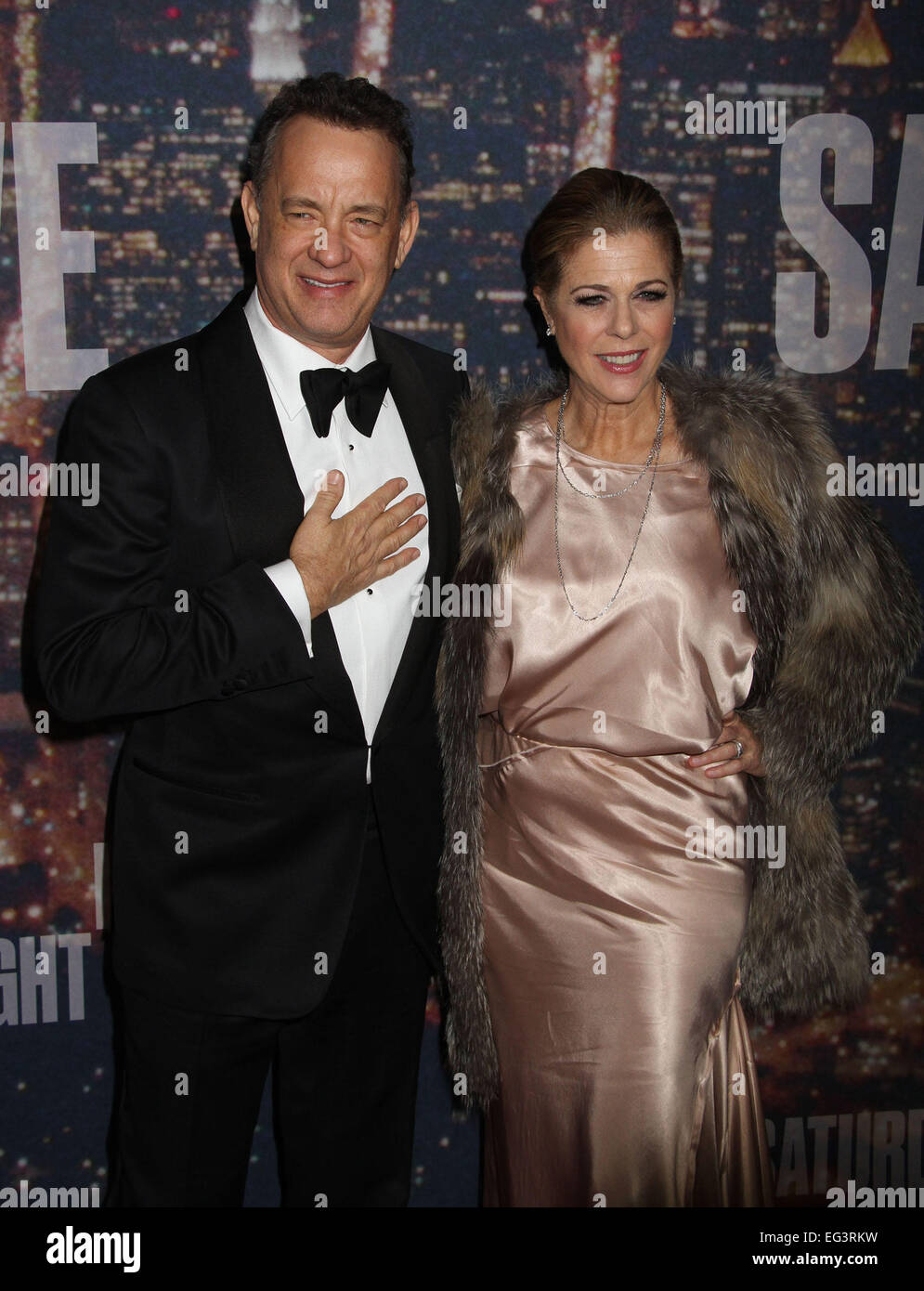 New York, New York, USA. 15th Feb, 2015. Actor TOM HANKS and his wife ...