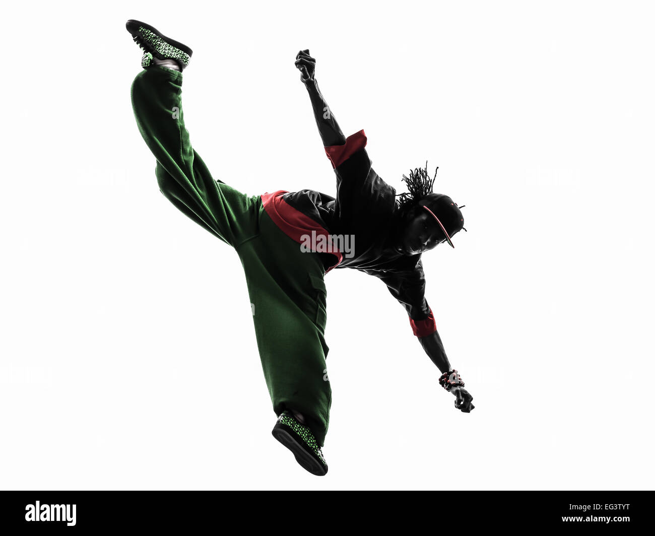 one hip hop acrobatic break dancer breakdancing young man jumping ...