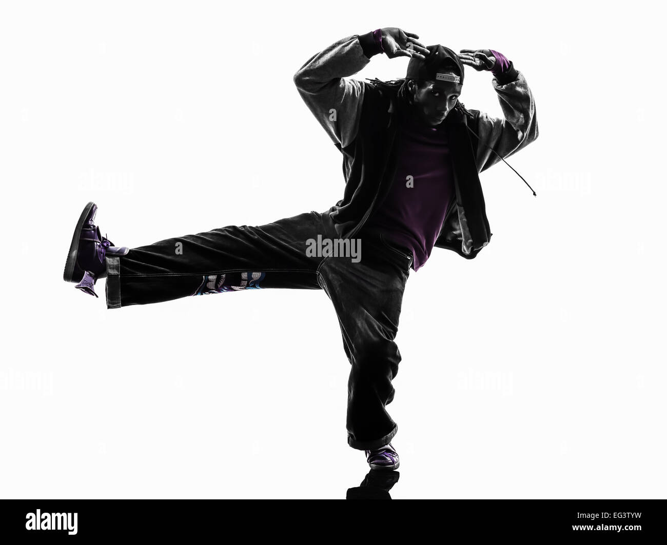one hip hop acrobatic break dancer breakdancing young man silhouette ...