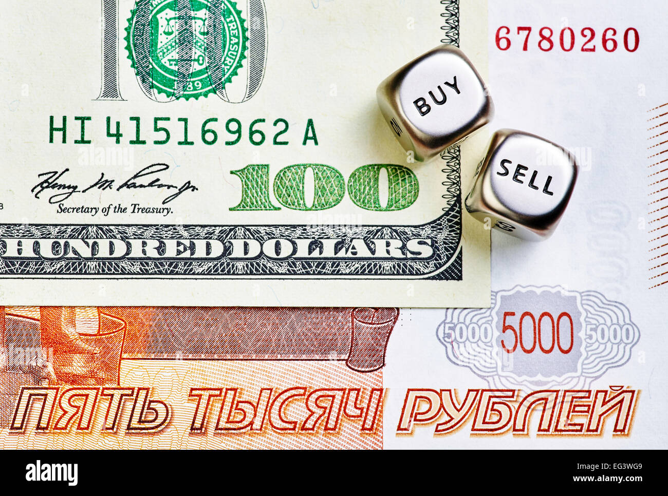 Dices cubes, RUB, USD banknotes Stock Photo - Alamy