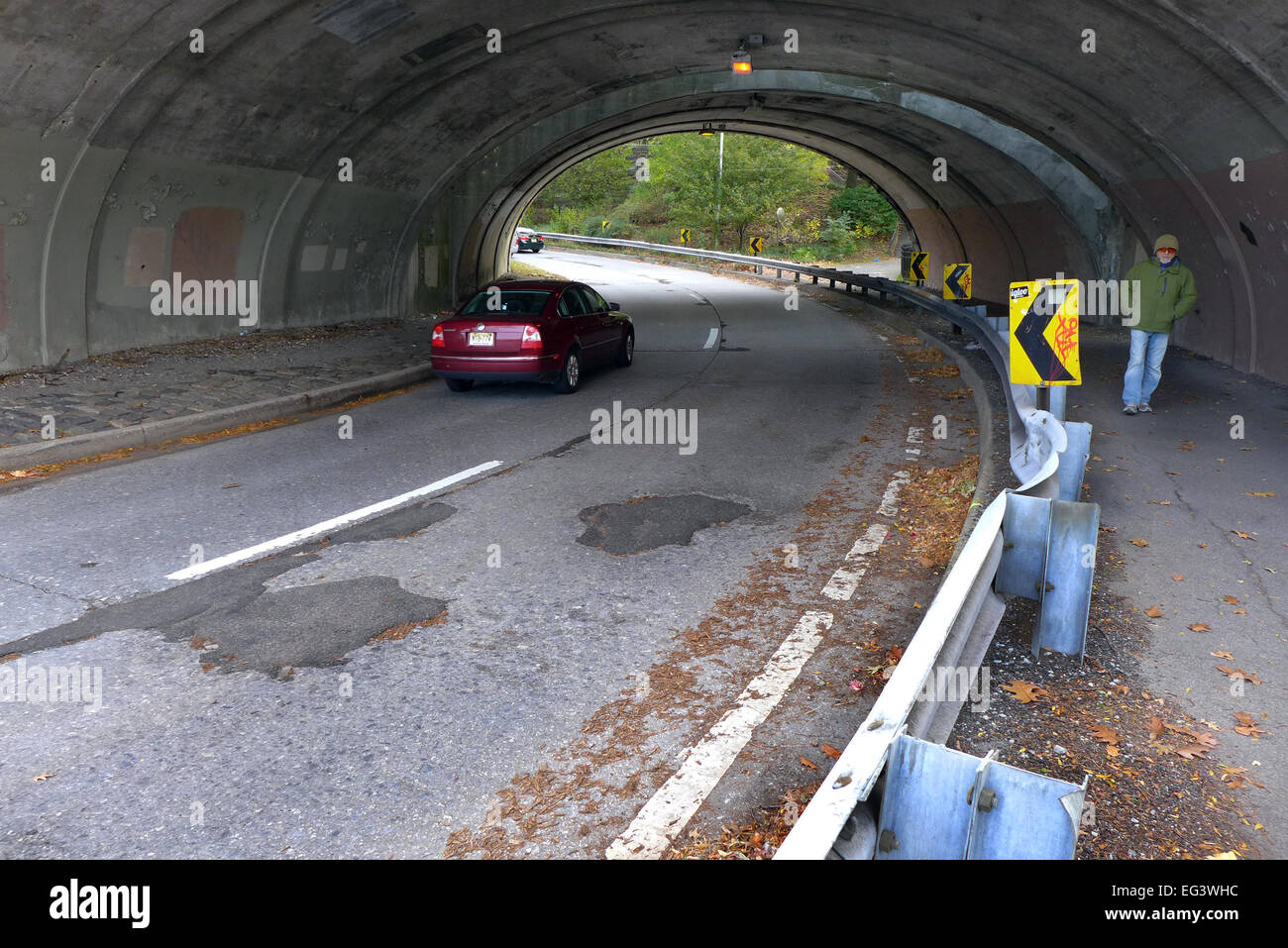 A pathway and road under the West Side Highway in New York City Stock ...
