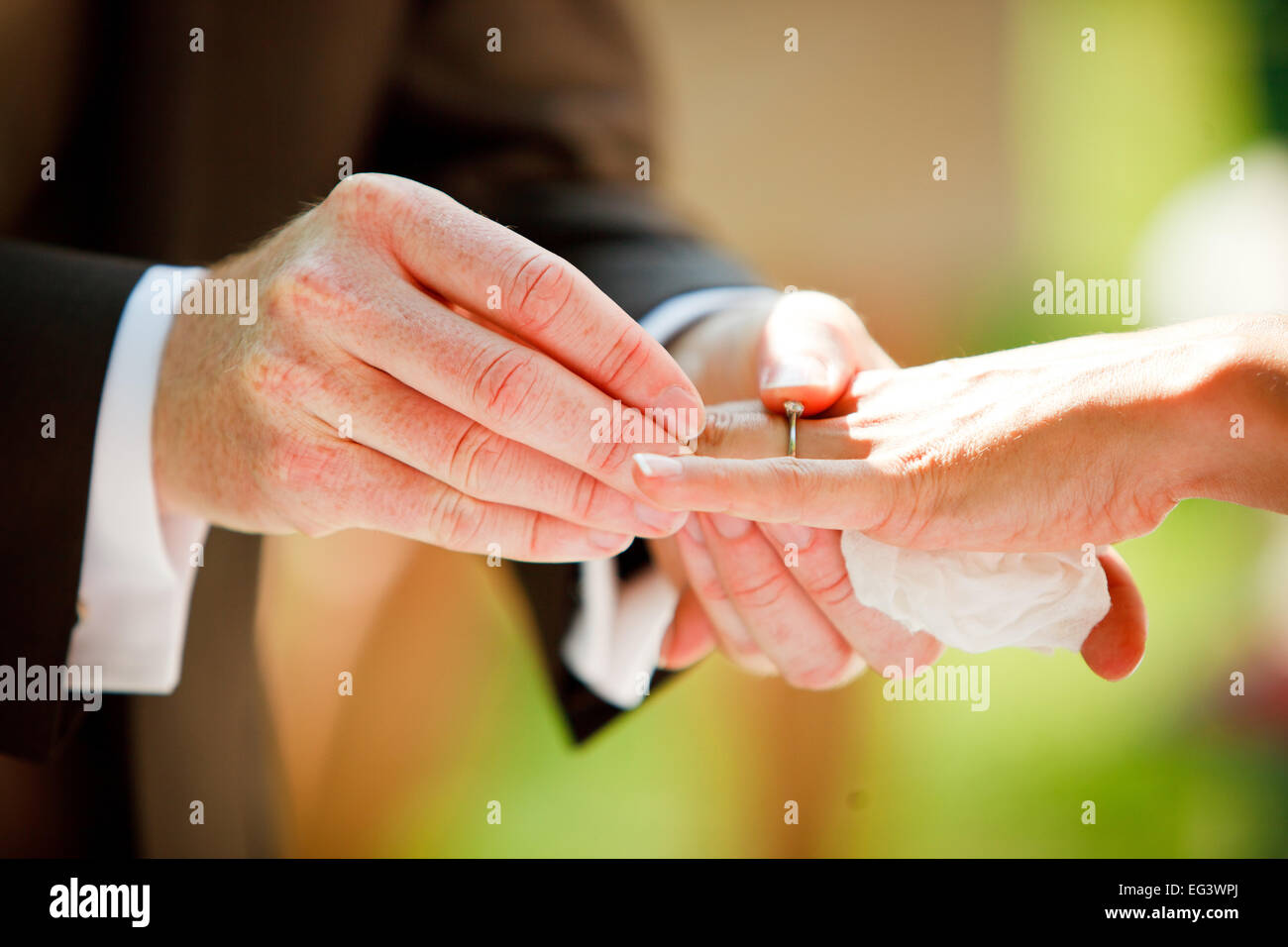 Bride and groom with wedding rings Stock Photo - Alamy