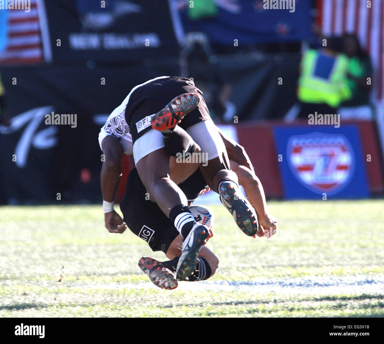 Las Vegas, Nevada, USA. 15th Feb, 2015. Fiji's Isake Katonibau tackles ...