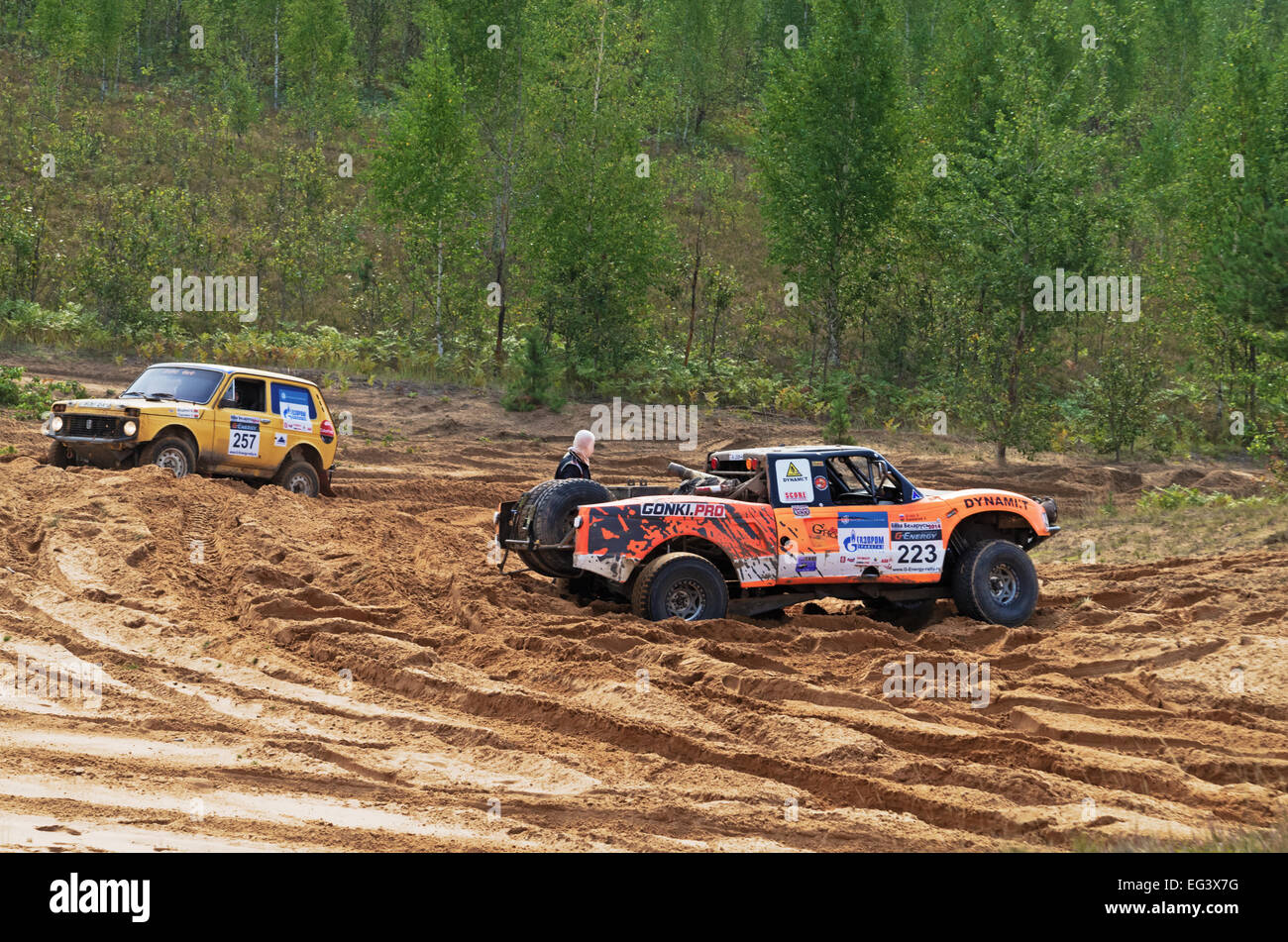 Races on a rally-raid on sandy dunes. Rally-raid Baha "Belarus" 2014 ...