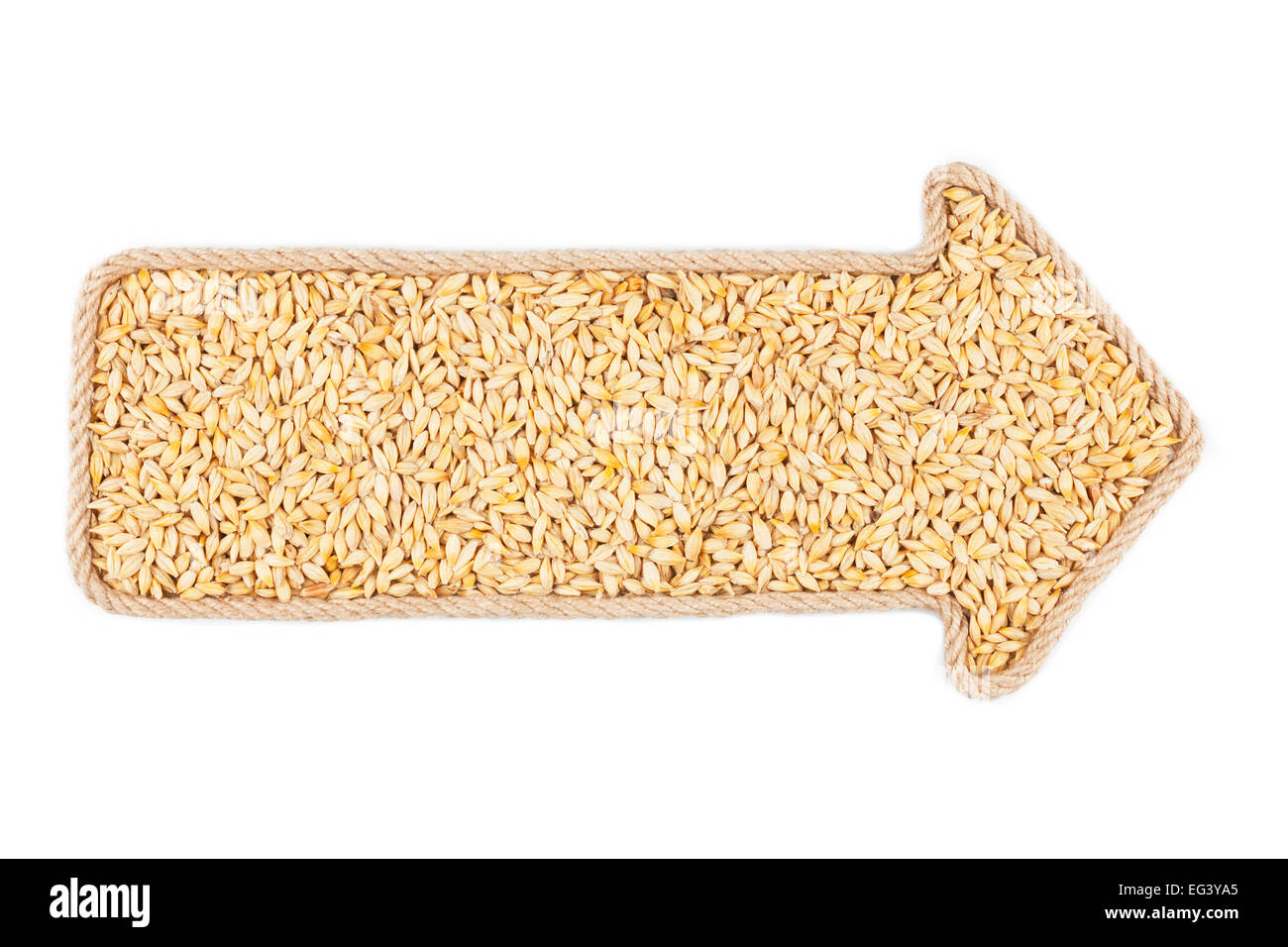 Arrow made of rope with barley, on a white background Stock Photo - Alamy