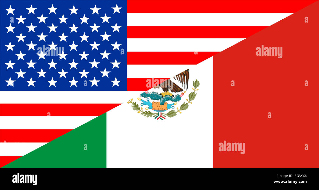 united states of america and mexico half country flag Stock Photo - Alamy