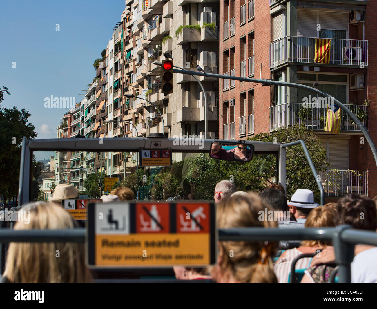 Barcelona, Spain tour bus urban apartment buildings Stock Photo - Alamy