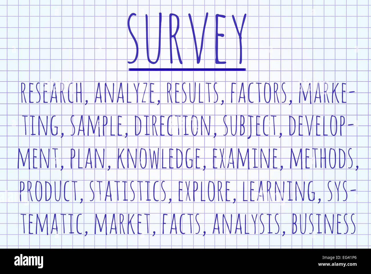 Survey word cloud written on a piece of paper Stock Photo - Alamy