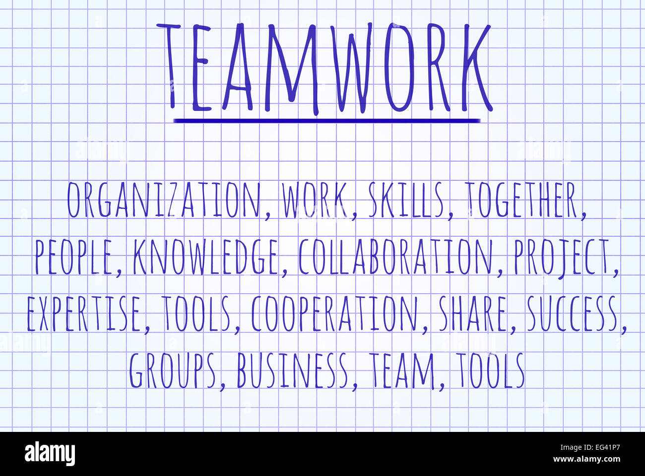 Teamwork word cloud written on a piece of paper Stock Photo - Alamy