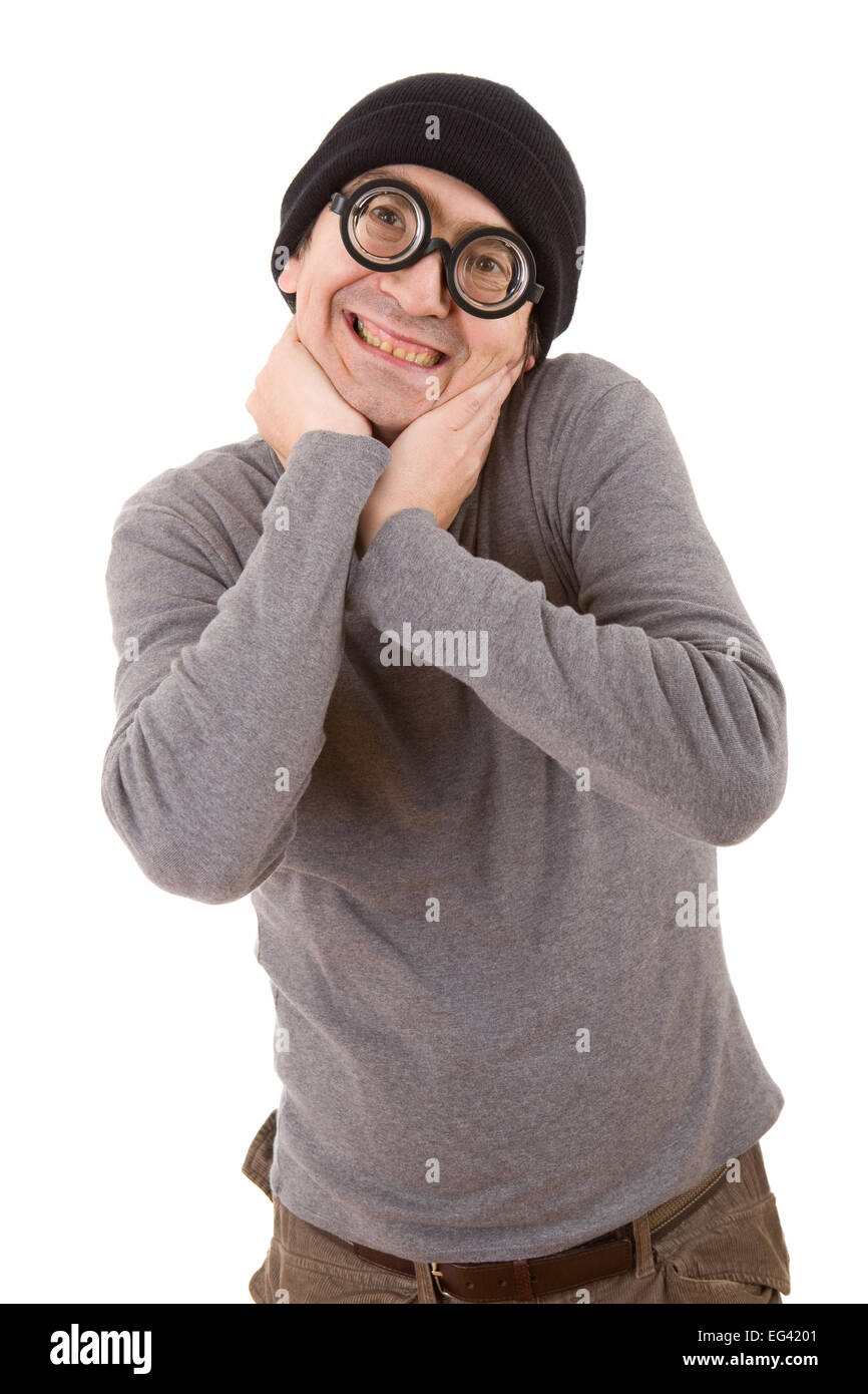 geek man isolated on white background Stock Photo - Alamy