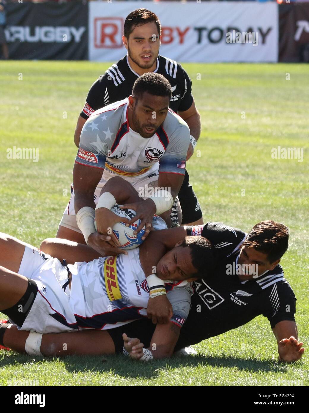 Las Vegas, NV, USA. 15th Feb, 2015. Andrew Durutalo, Maka Unufe of USA ...