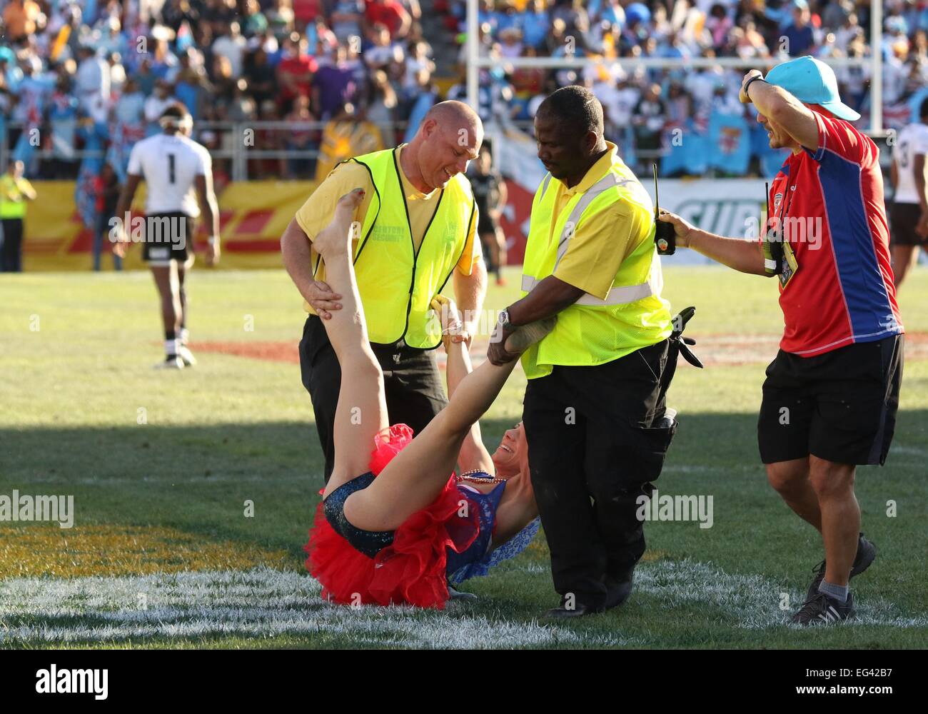 Las Vegas, NV, USA. 15th Feb, 2015. Female Rugby Fan Runs on the Field ...