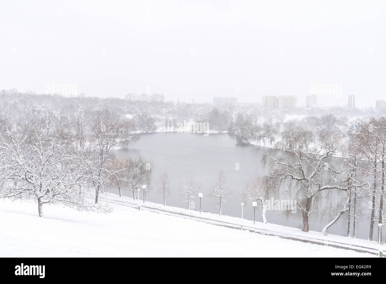 Heavy Winter Snow Over Bucharest City In Romania Stock Photo - Alamy