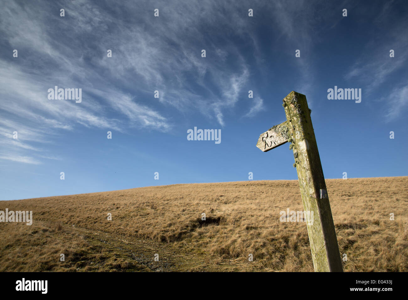 Bridleway waymarker sign near Nant-y-moch on the Pumlumon hills Stock ...