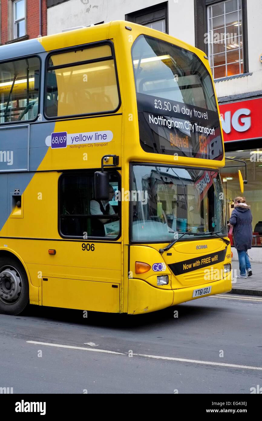 Nottingham city transport yellow line double decker bus England UK ...