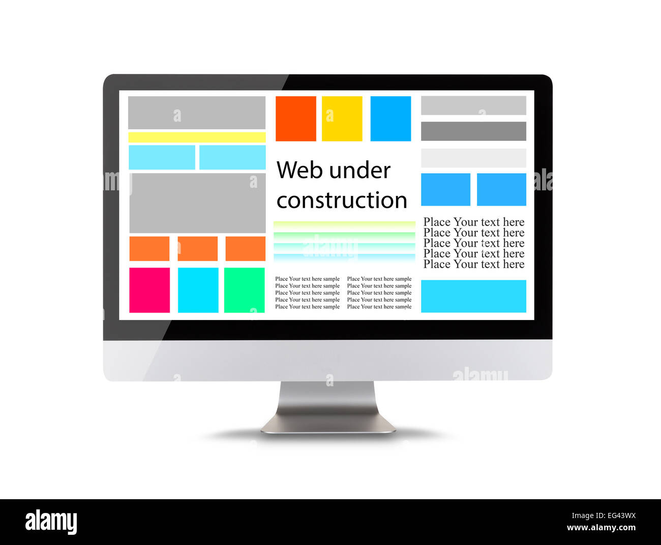 Modern computer display with icons of web construction. Front view ...