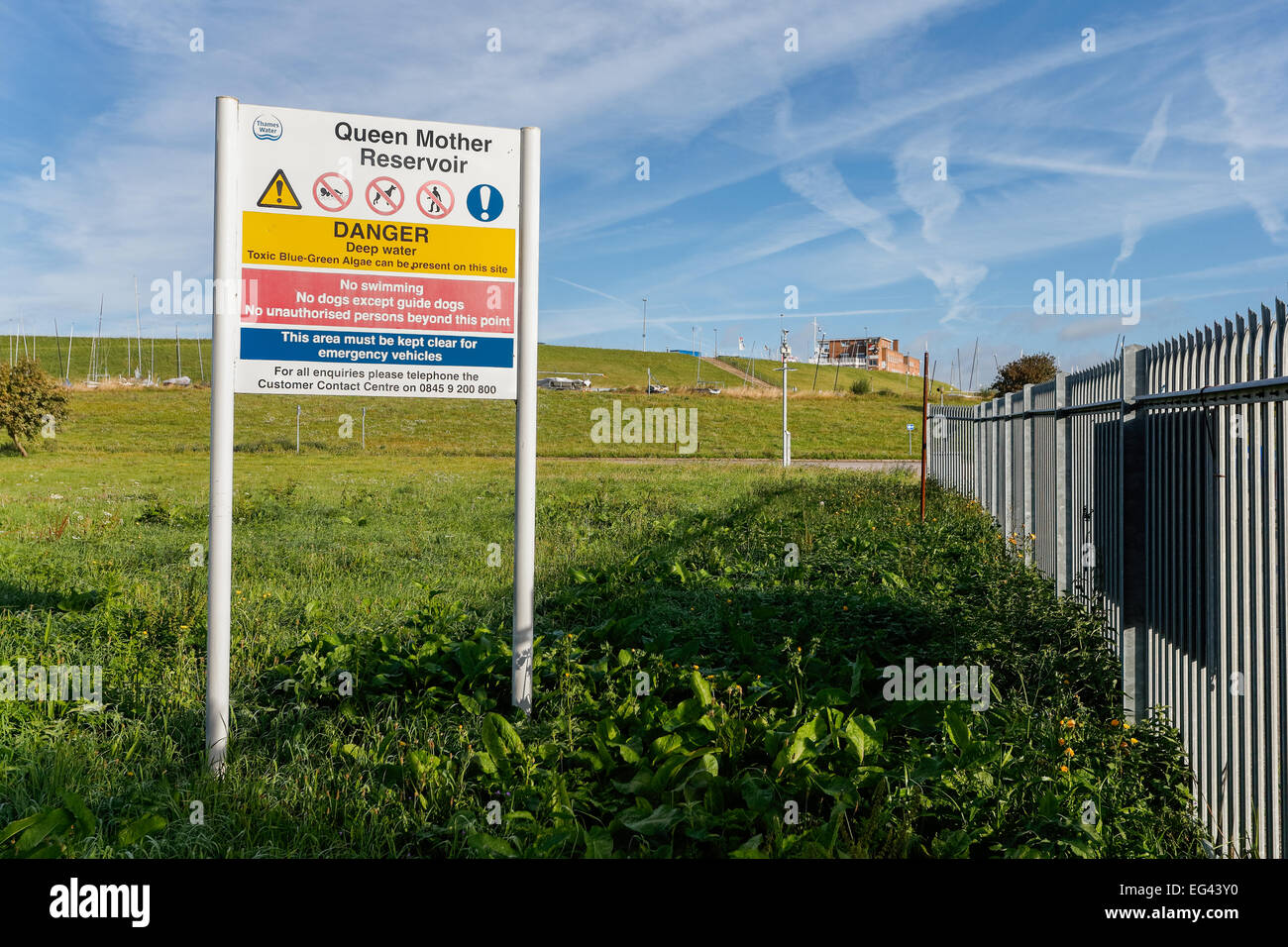 entrance sign at Queen Mother Reservoir in Berkshire operated by Thames ...