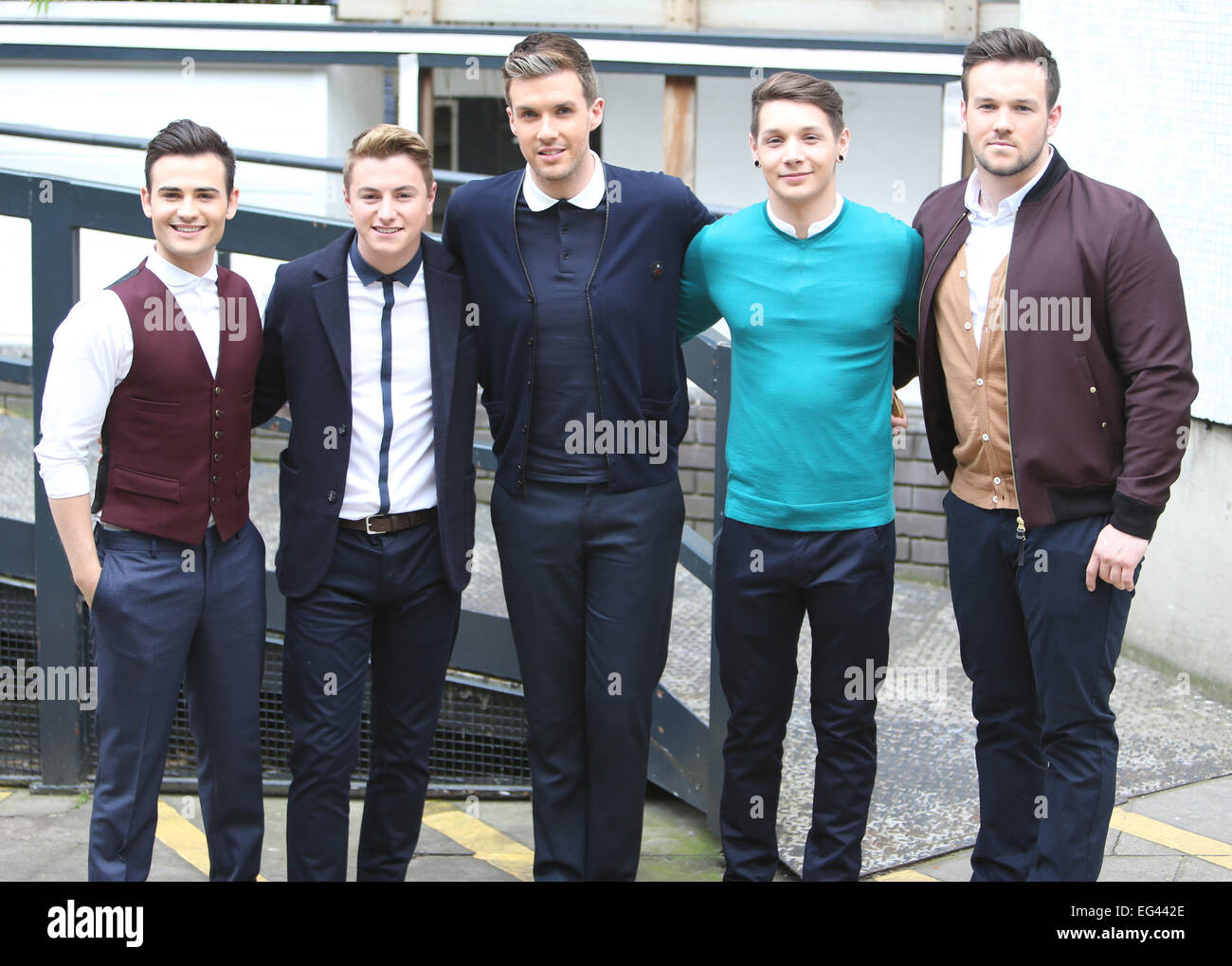 Collabro outside ITV Studios today Featuring: Michael Auger,Richard Hadfield,Jamie Lambert ...