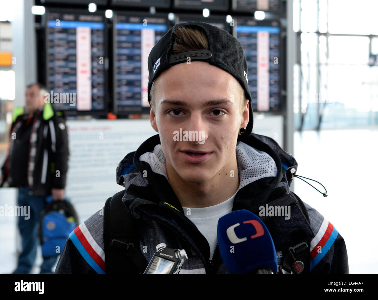 Czech Nordic Combine skier Tomas Portyk speaks with journalists before ...