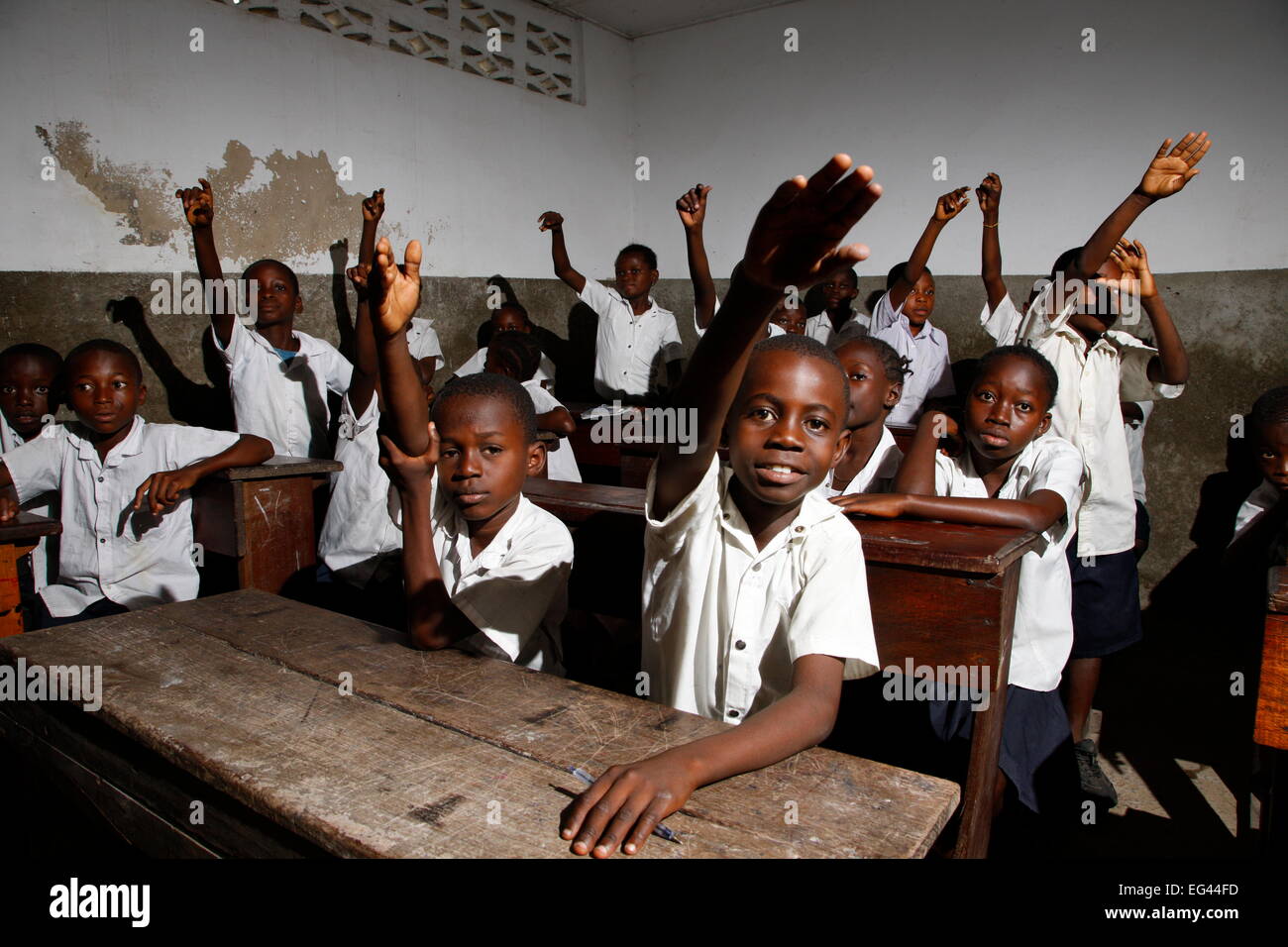 School children in school uniform during class, Kinshasa, Congo Stock ...