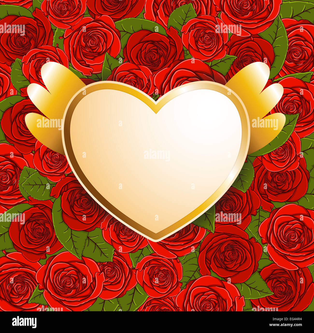 Decorative background with red roses and heart Stock Photo - Alamy