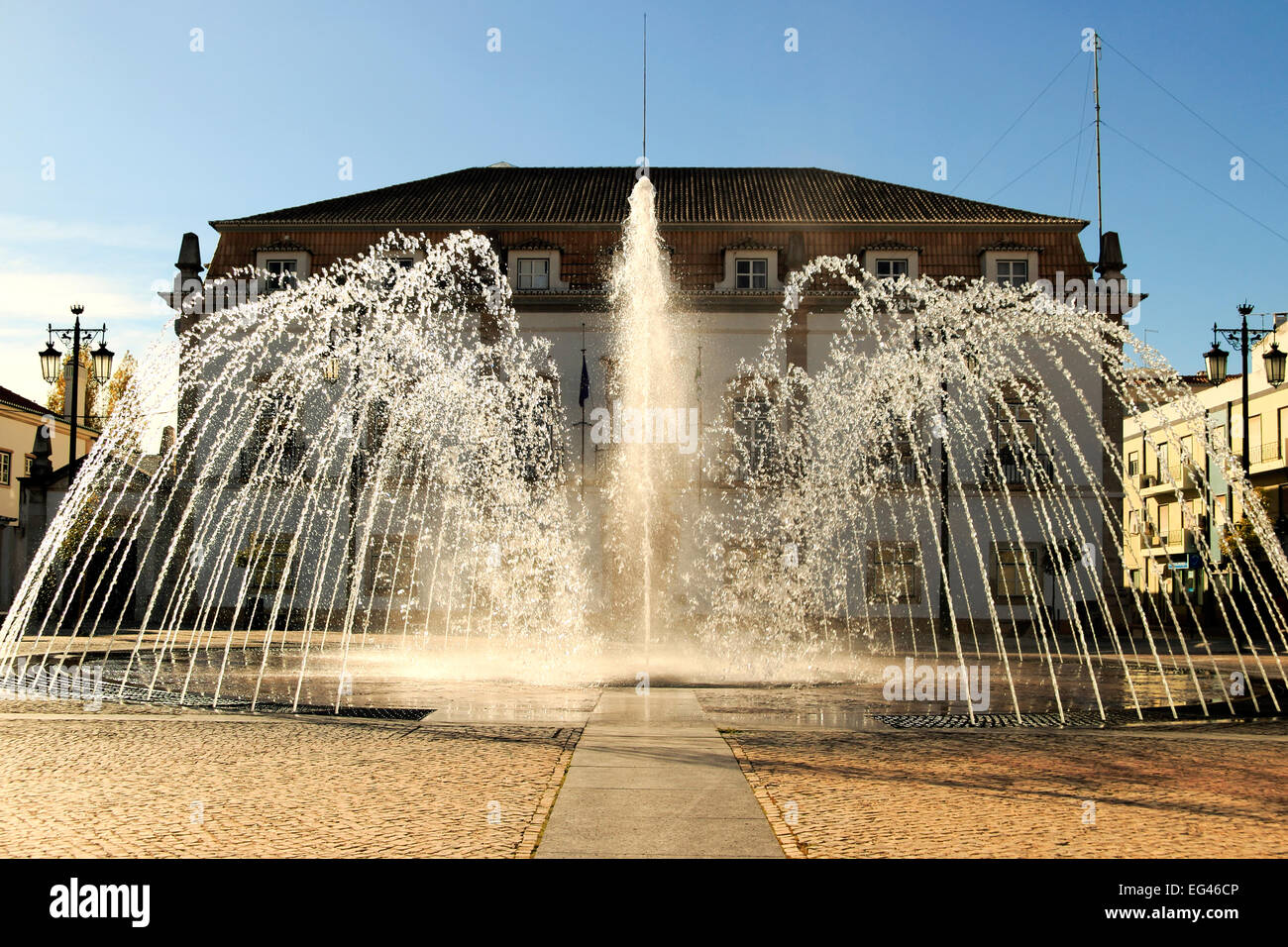 Fountain in the square outside the Town Hall, Portimao, Algarve ...