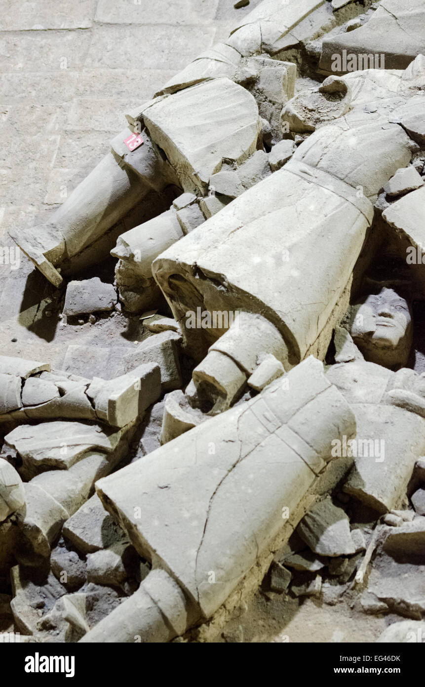 Excavated area of Emperor Qui Shihuang's tomb, showing broken and ...