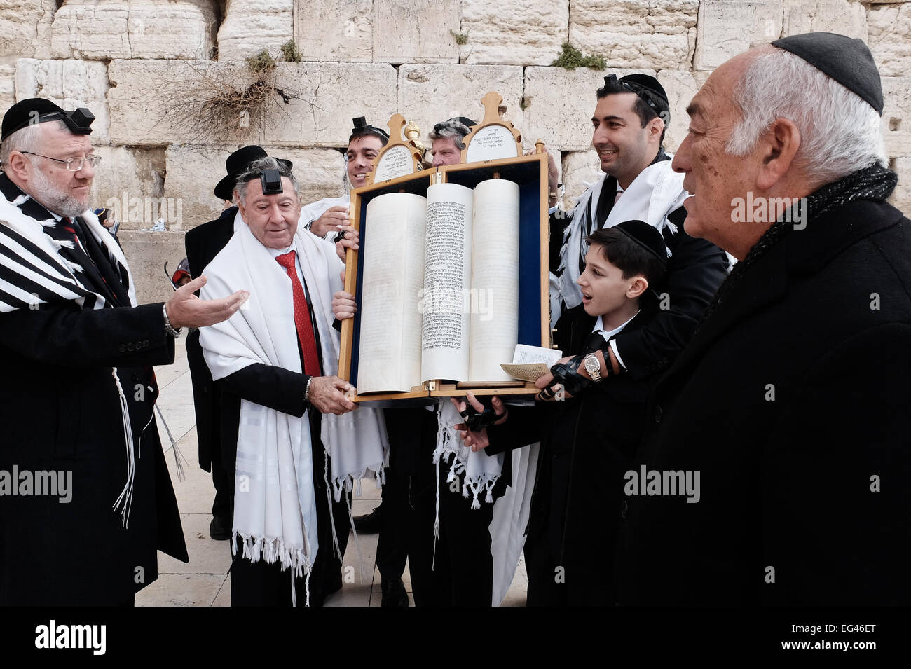 Jerusalem, Israel. 16th Feb, 2015. A Bar Mitzvah initiation ceremony ...