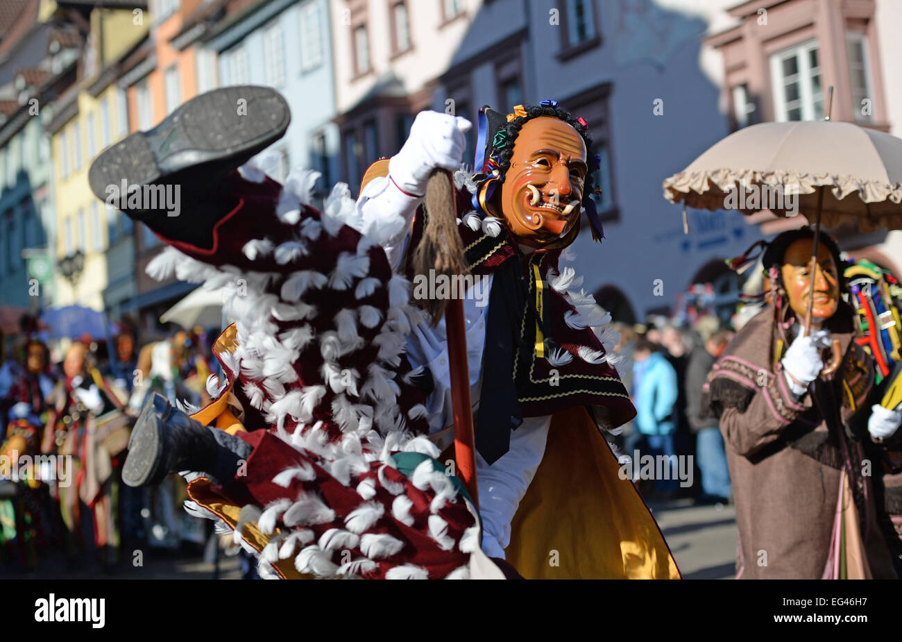 Rottweil, Germany. 16th Feb, 2015. A 'Federahannes', a jester figure ...