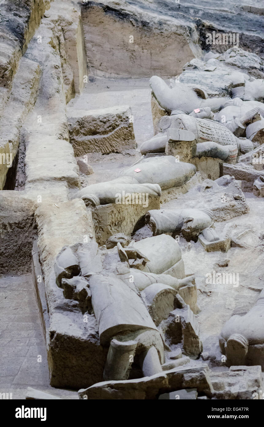 Excavated area of Emperor Qui Shihuang's tomb, showing broken and ...