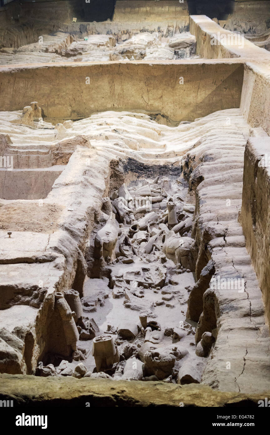 Excavated area of Emperor Qui Shihuang's tomb, showing broken and ...