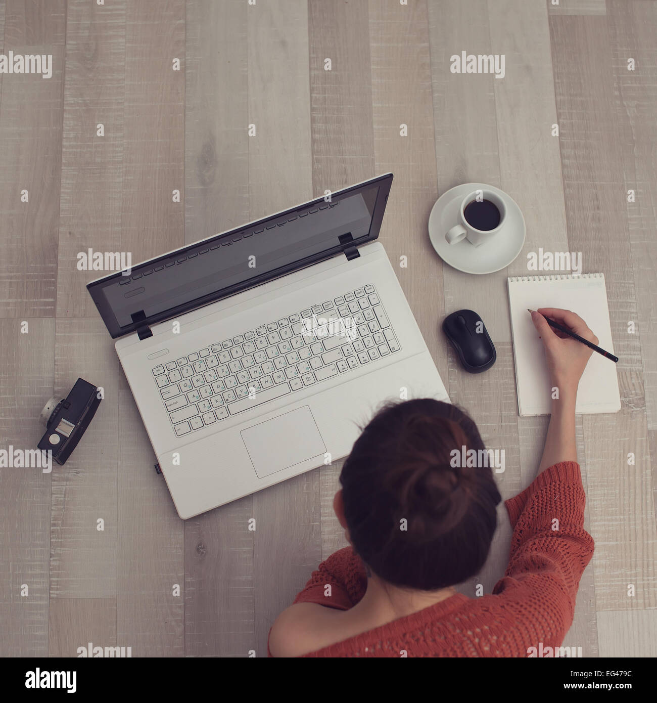 top view of sketching woman Stock Photo - Alamy