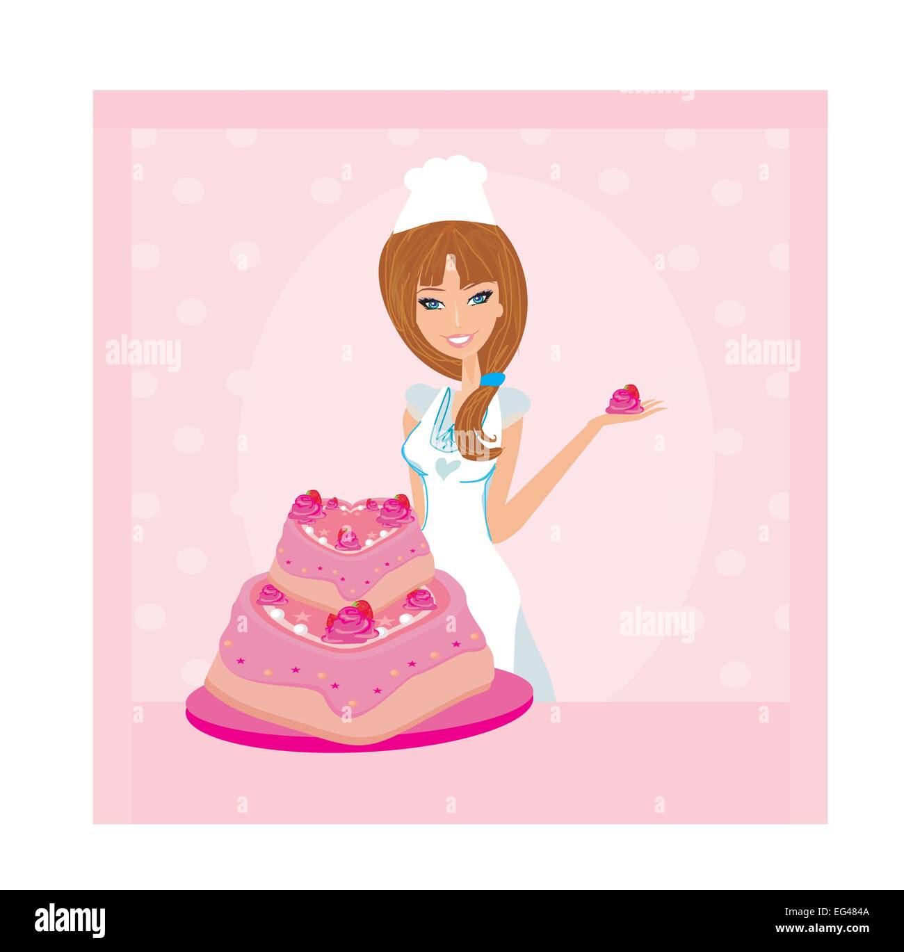 Baking a cake.Illustration of lady baker making a cake Stock Vector ...