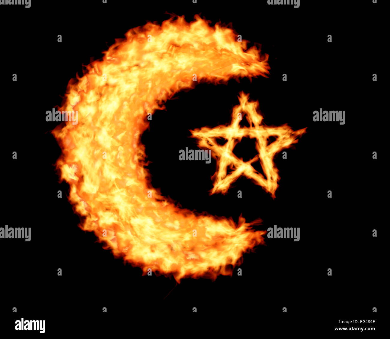 Hilal or crescent and five-pointed star, islamic symbol, Illustration ...