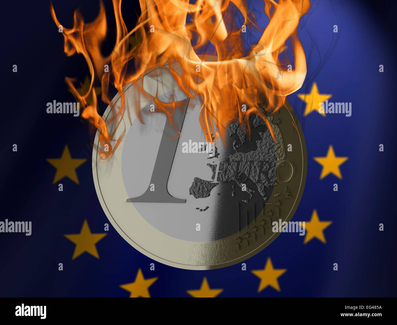 Burning euro coin, illustration Stock Photo - Alamy