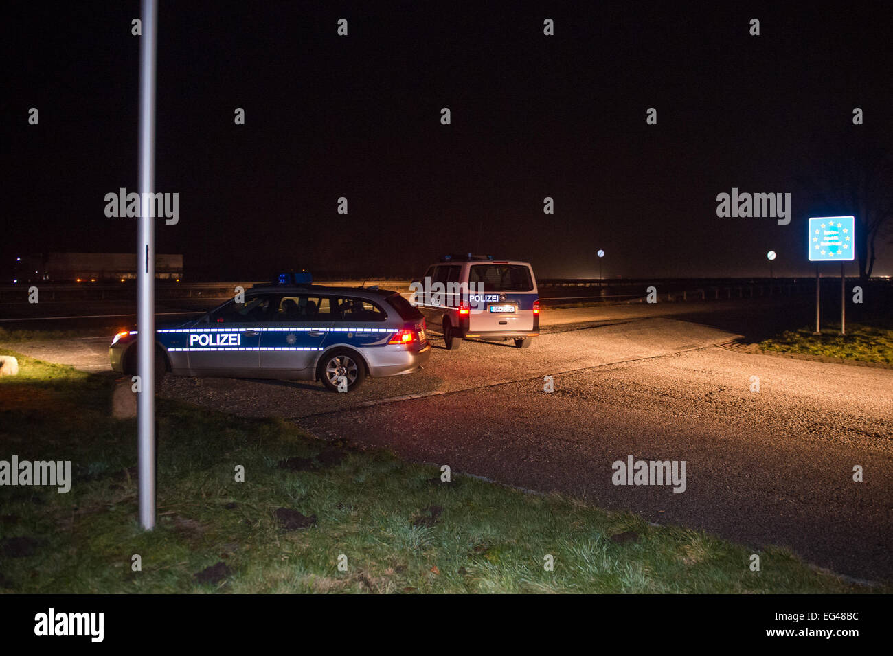Ellund, Germany. 14th Feb, 2015. Marked vehicles of the German federal ...