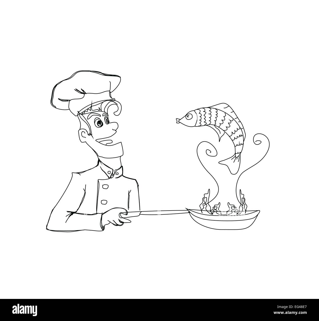 A chef is frying fish Stock Vector Image & Art - Alamy